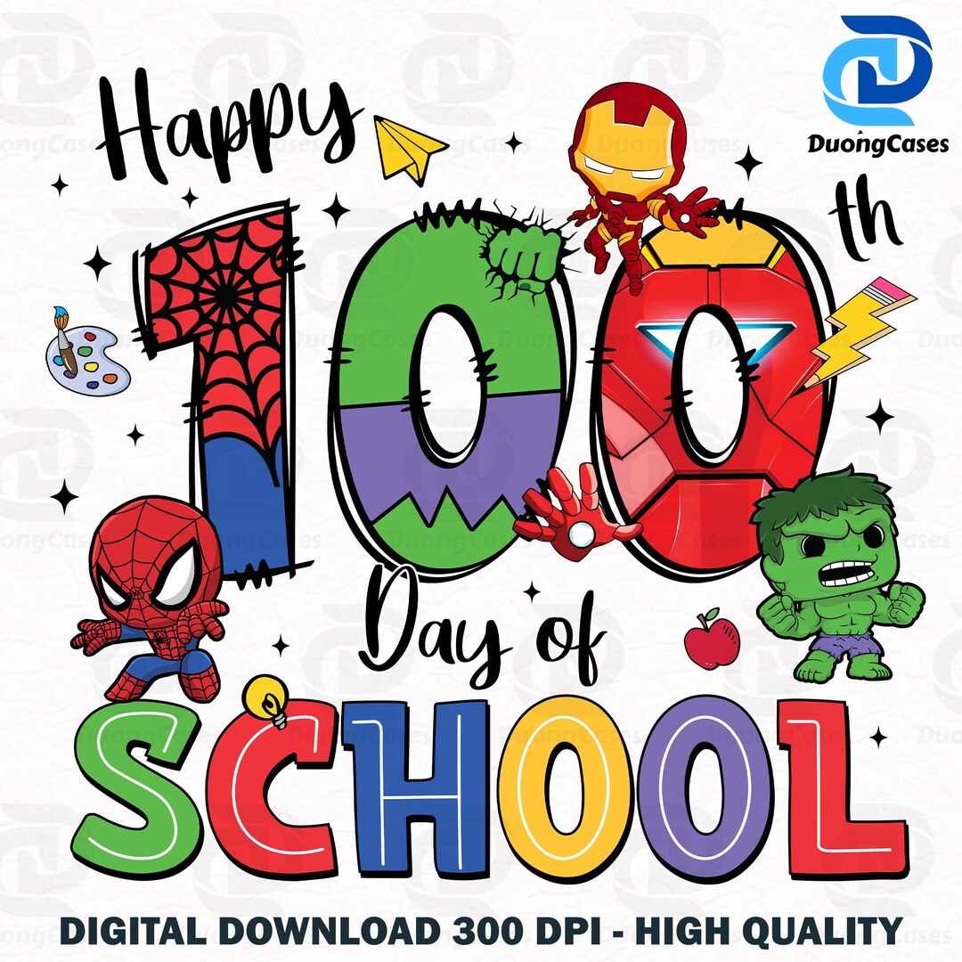 Superhero 100 Days of School Png, Cartoon School Png, 100 Super Days ...