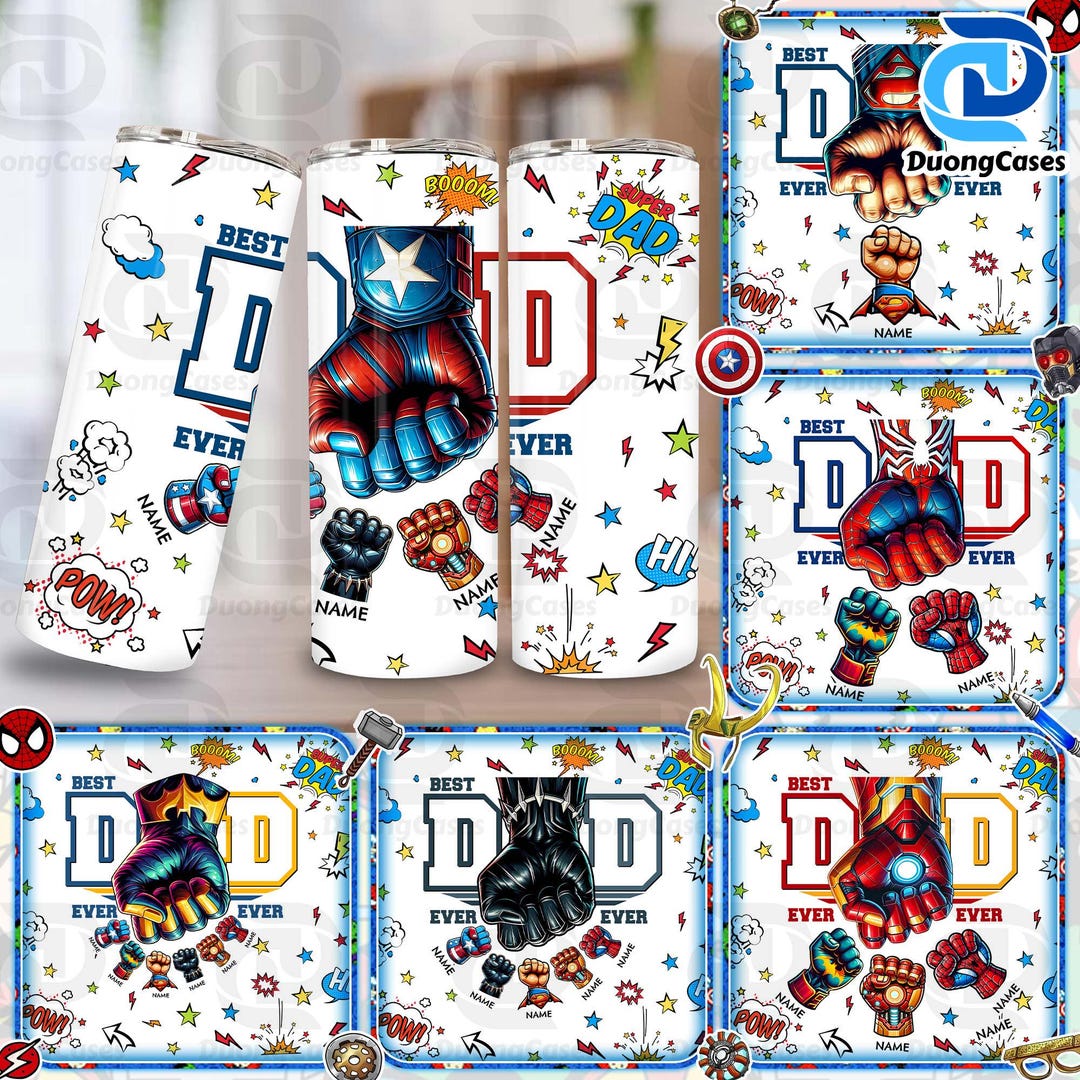 1-6 Hands Superhero Fist Bump Father's Day 20oz Tumbler Wrap Bundle ...