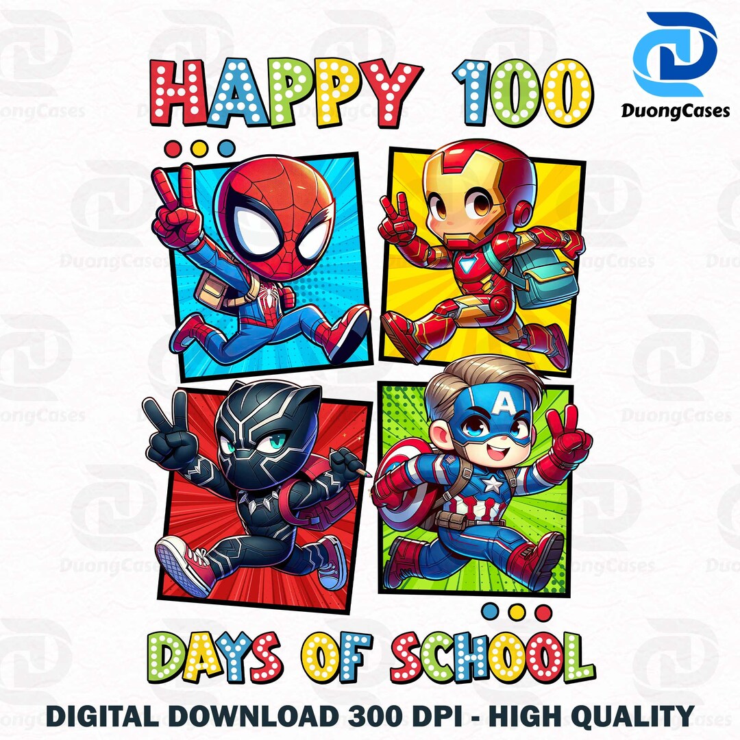 Superhero 100 Days of School Bundle Png, 100 Days of School Png, 100 ...