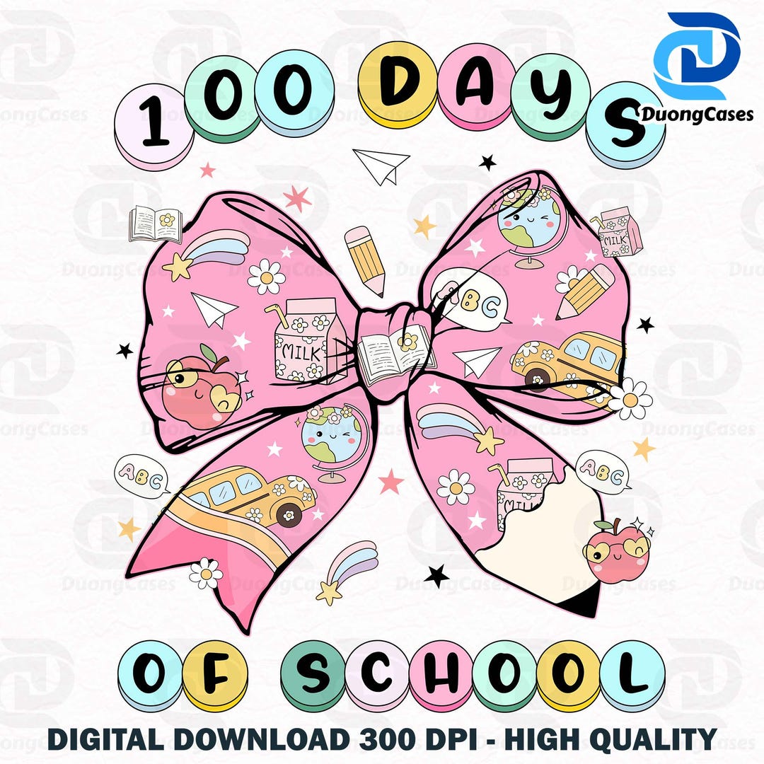 100 Days of School Coquette Png, Coquette Pink Bow Png, Teacher 100 ...