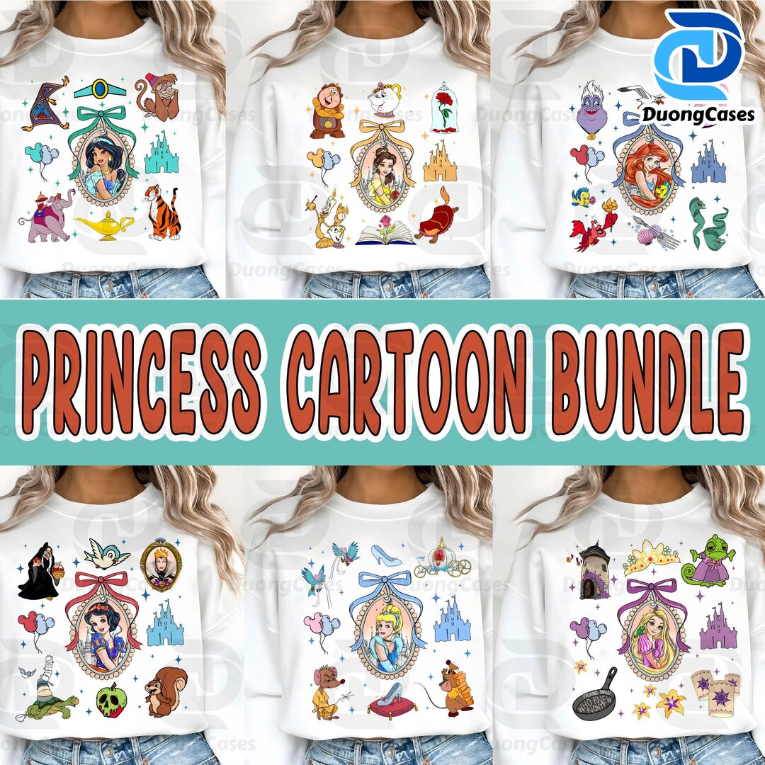 Watercolor Princess Bundle Png, Bundle Princess Girls Png, Cartoon ...