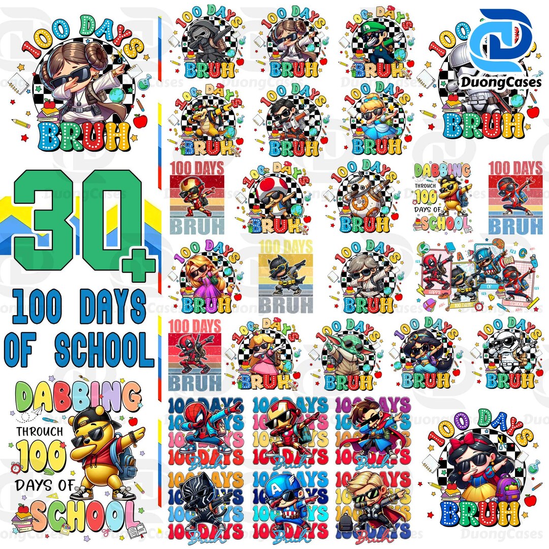 30 Superhero 100 Days Png Bundle, 100 Days of School Png, 100 Days ...