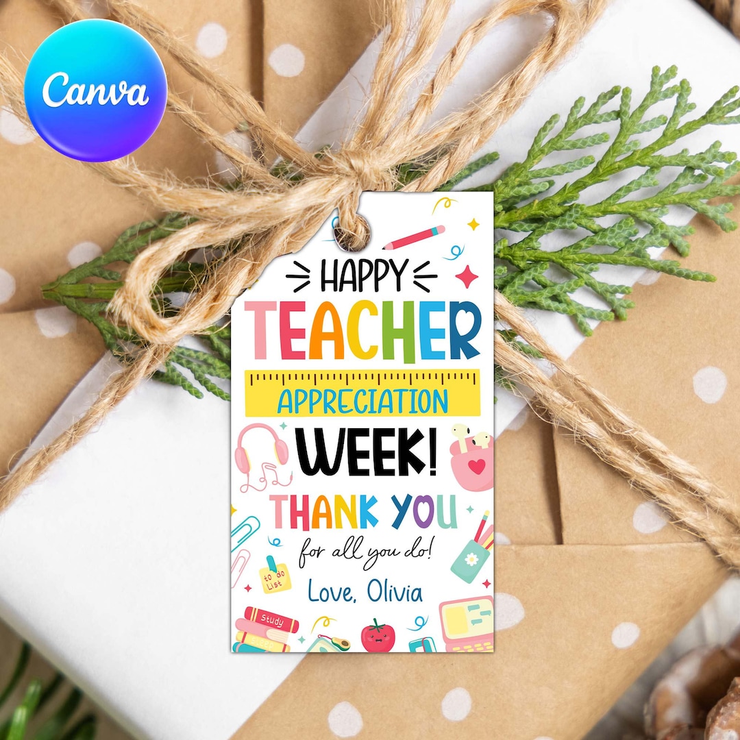 Canva Template Thank You Teacher Gift Tag Png, Teacher Appreciation ...