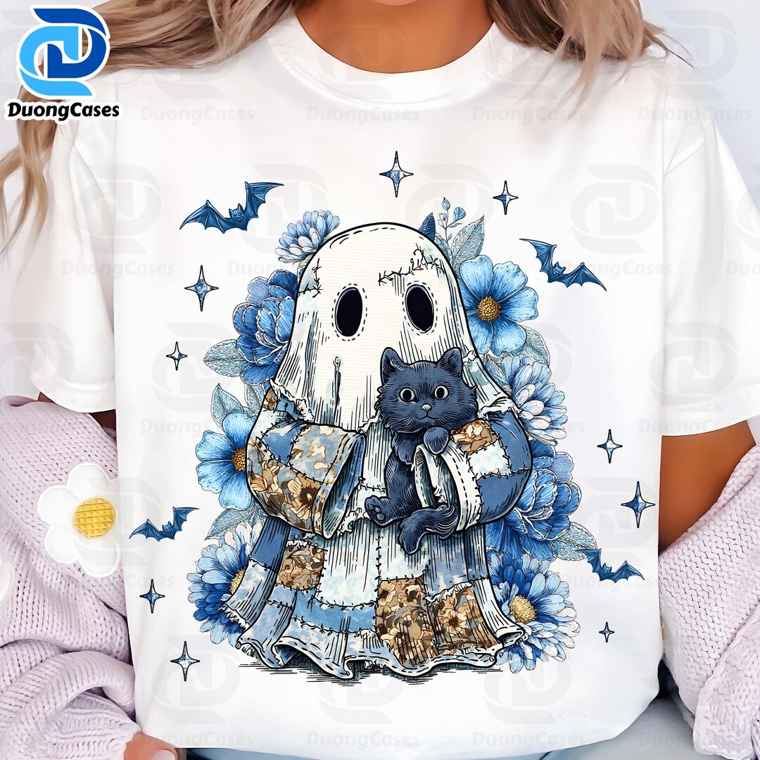 Fantôme Halloween rétro en jean bleu denim, fantôme fantasmagorique ...