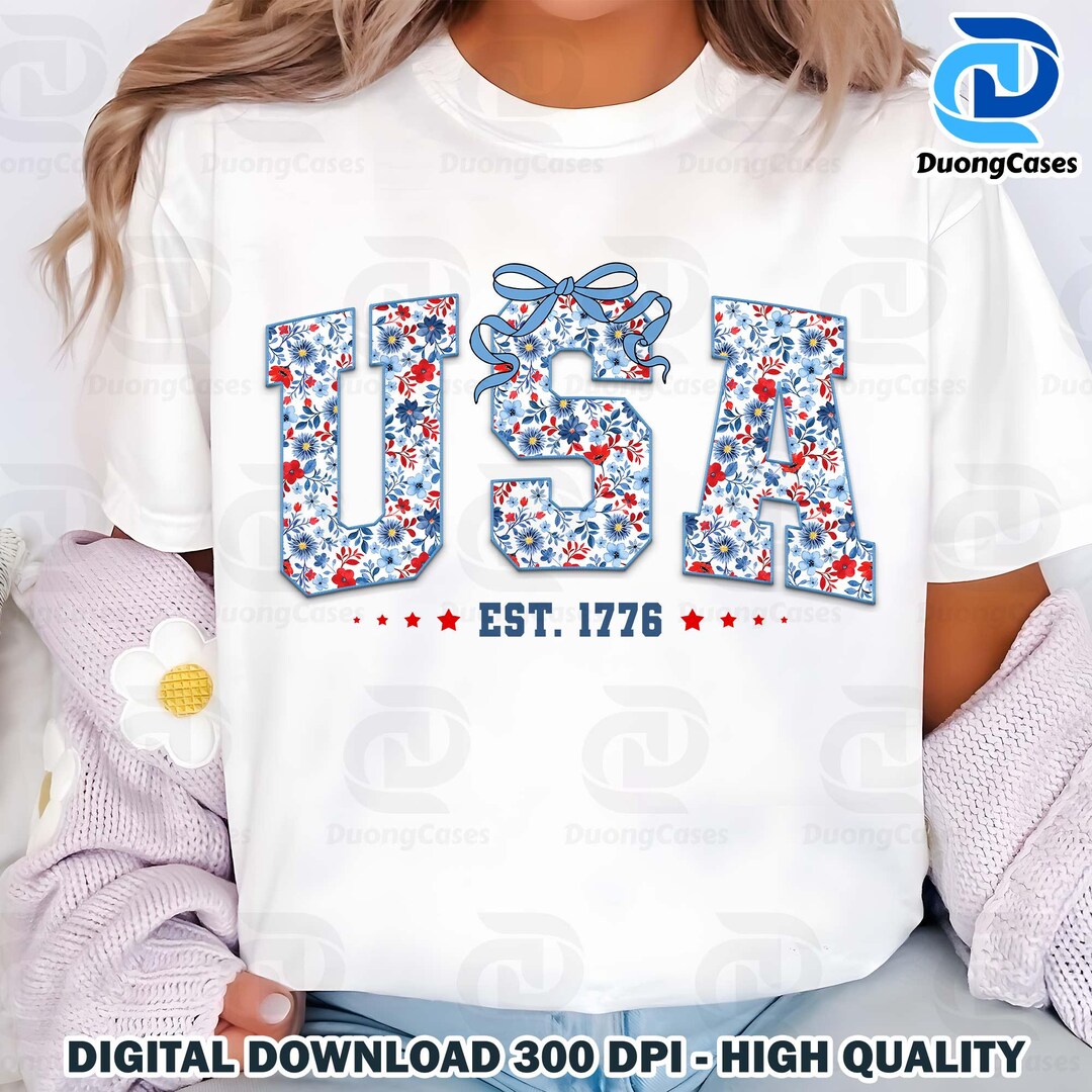 Retro America Png, 4th of July PNG, Girly Floral USA Png, 4th of July ...