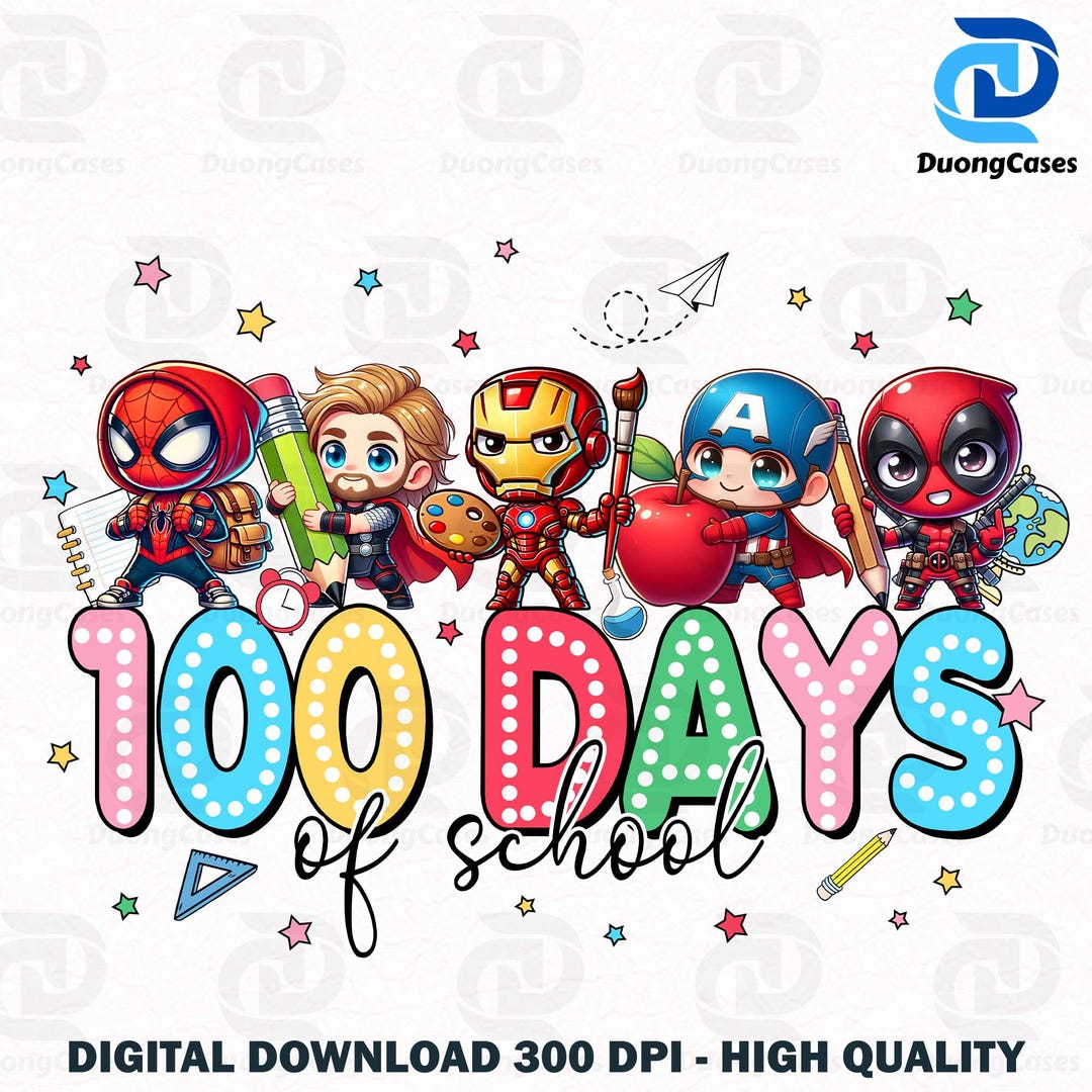 Superhero 100 Days Png, 100 Days of School Png, 100 Days Cartoon Shirt ...