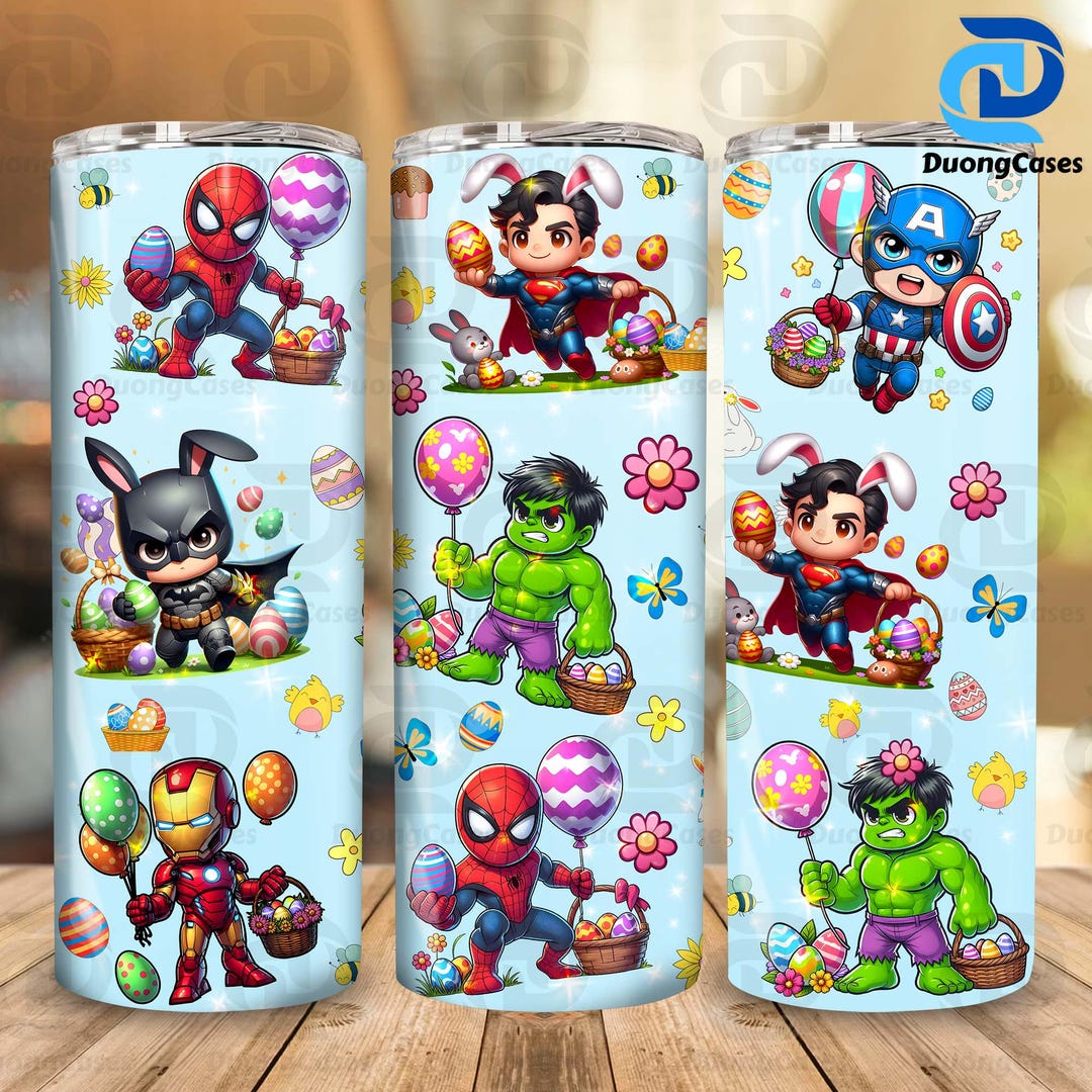 Superhero Cartoon Chilling With My Peeps Tumbler Wrap, Funny Easter ...