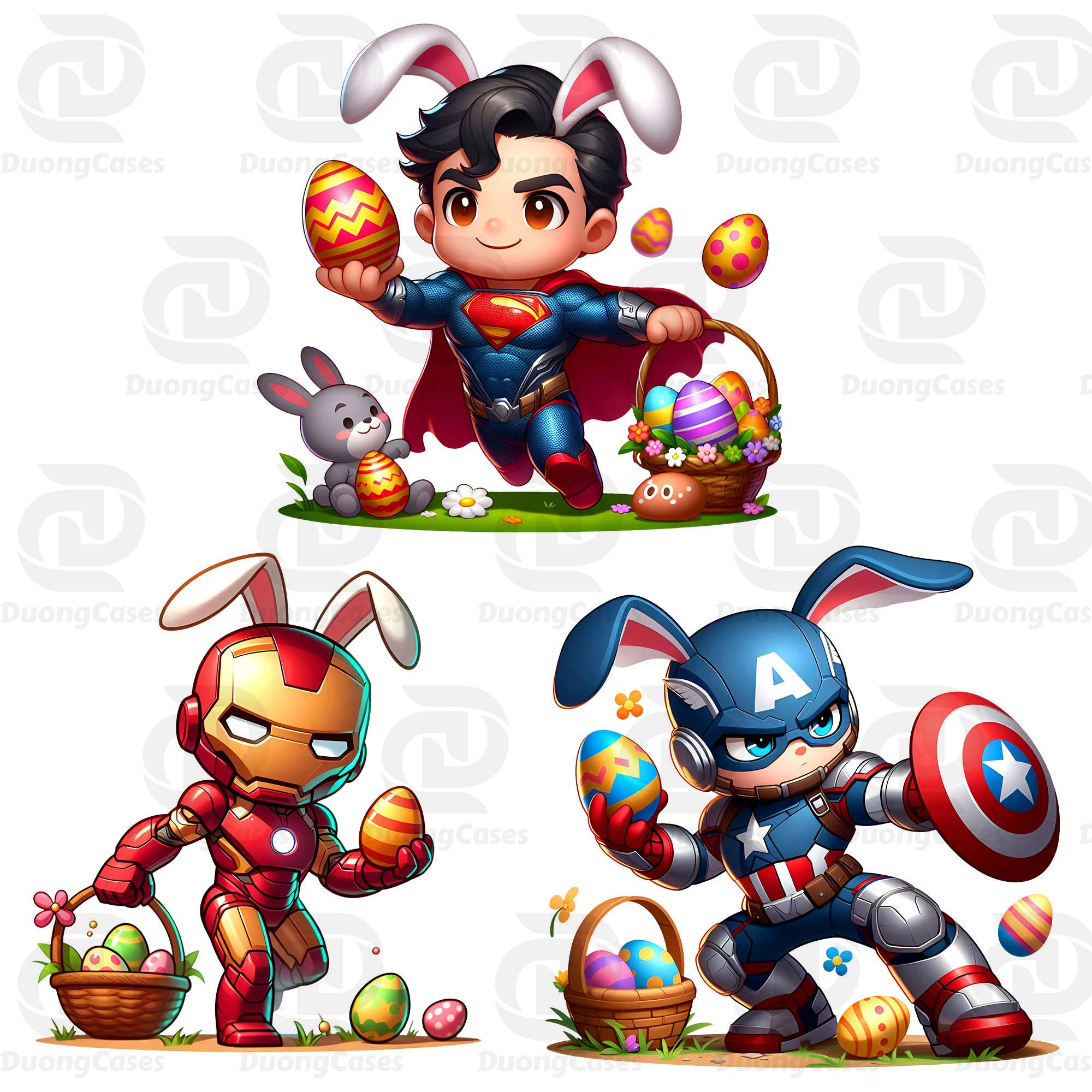 Chibi Superhero Easter Cartoon Png Bundle, Cartoon Easter Png, Happy ...
