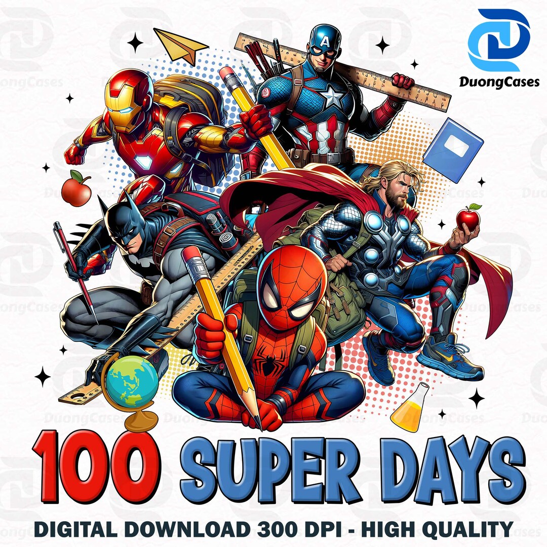 Superhero 100 Days of School Png, Cartoon School Png, 100 Super Days ...