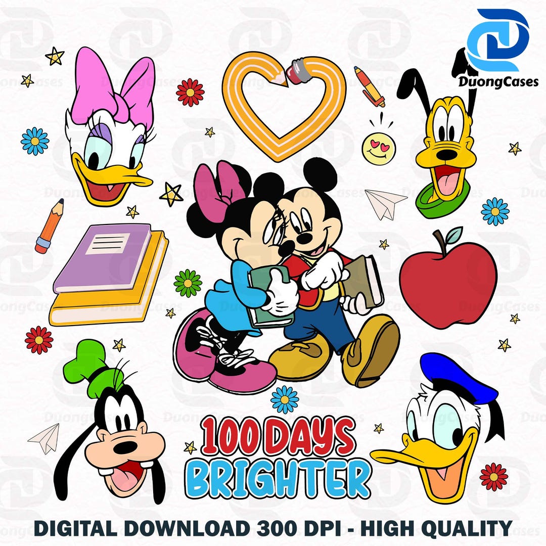 Funny 100 Days Brighter Png, Cartoon 100 Days of School Png, Happy 100 ...