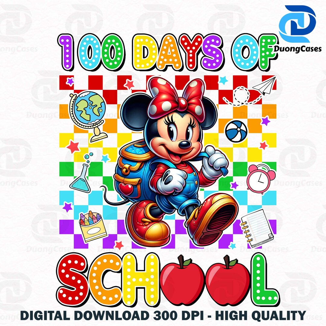 100 Days of School Png, Mouse Cartoon Character Png, Happy 100 Days of ...