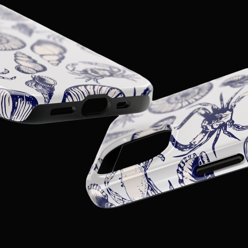 Shell Phone Case, Rustic Blue Seashell Pattern Phone Case, Beachy ...