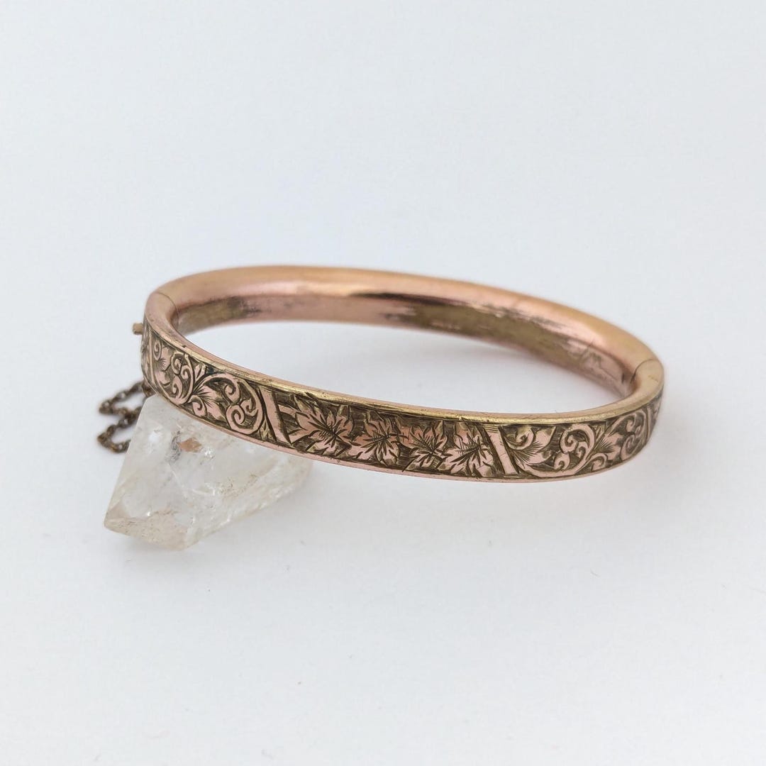Antique Victorian Edwardian Gold Filled Engraved Oval Hinged Bangle ...