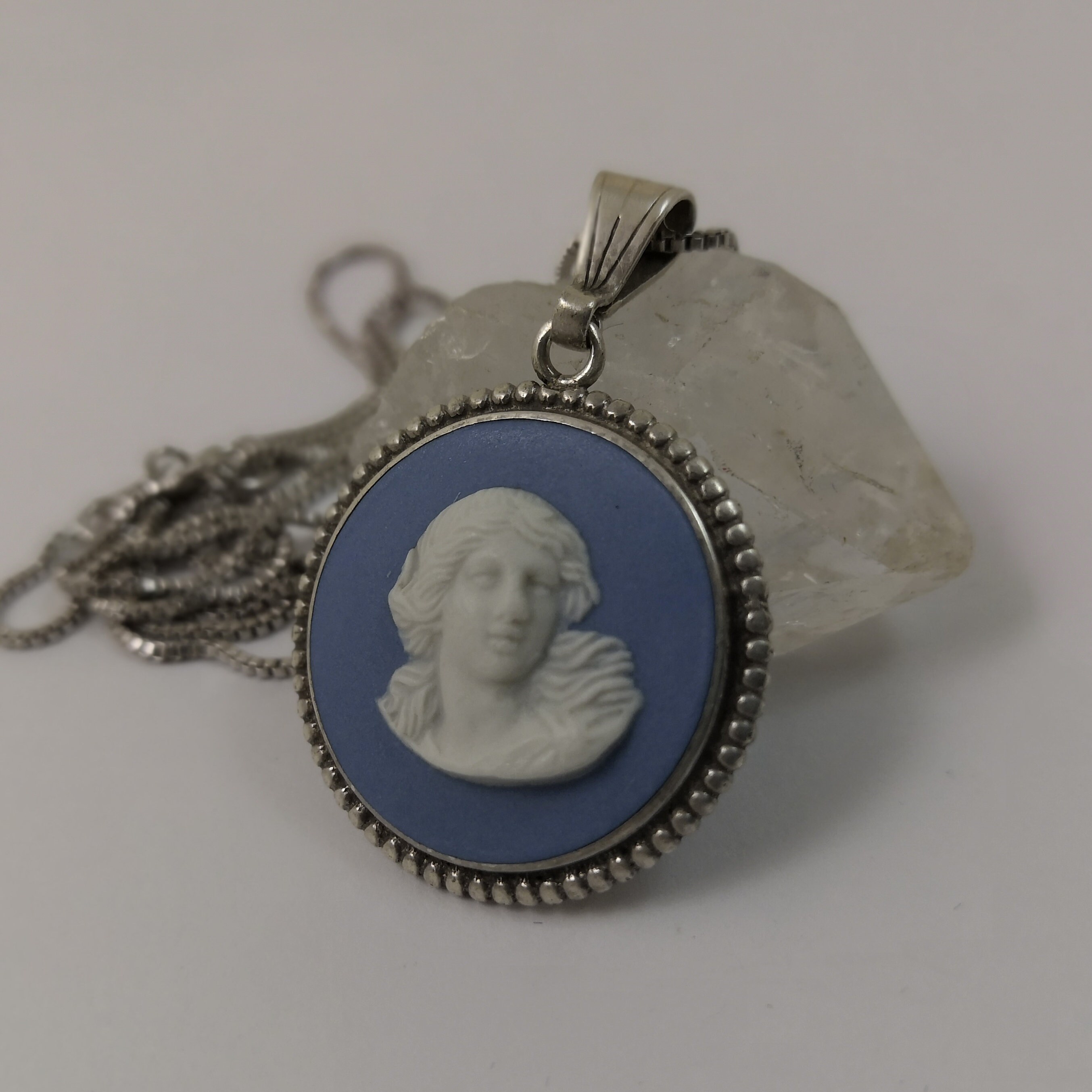 Vintage Wedgwood Necklace: Sterling Silver Light Blue Jasperware Cameo ...