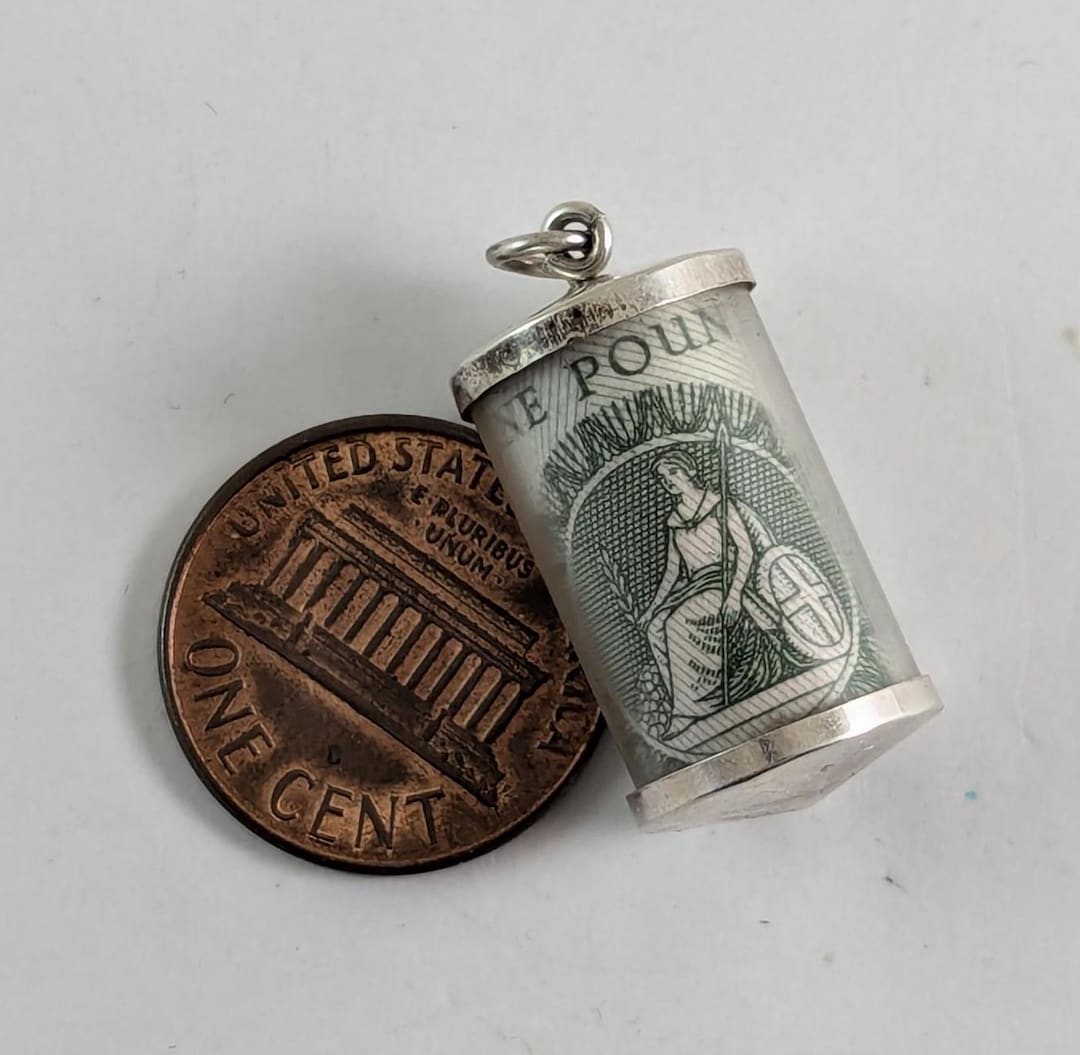 Vintage British Old One Pound Note Charm Sterling Silver Cylinder ...