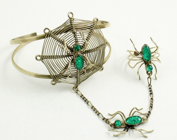 Vintage Spider Bracelet With Ring, Signed Mexico, Slave Bracelet Ring ...