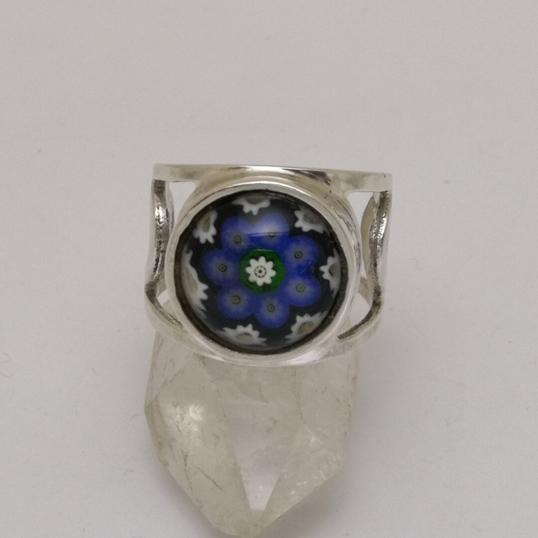 Vintage Scottish Caithness Millefiori Glass Ring Sterling Silver ...