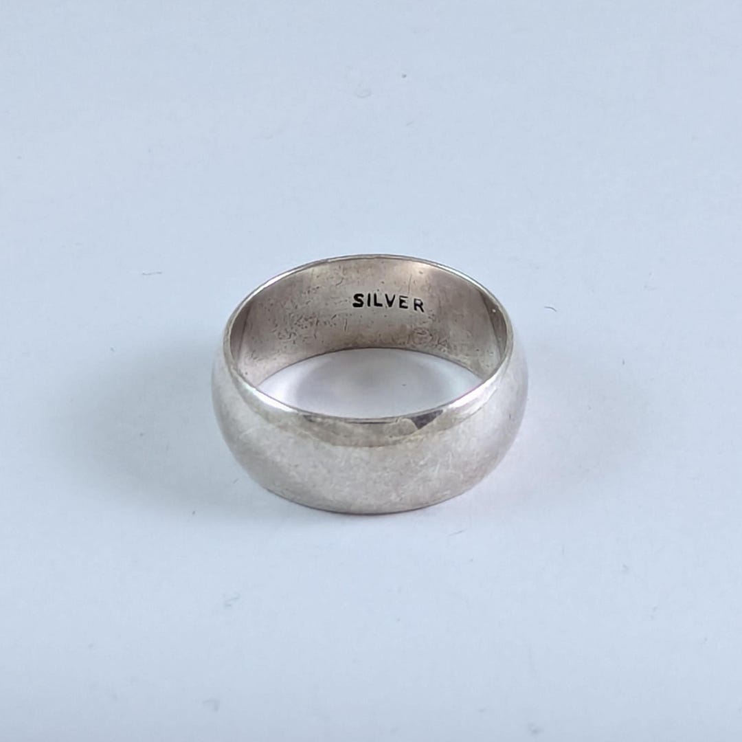 Vintage 925 Sterling Silver 8mm Wide Plain Band Ring US Size 8 or UK P ...