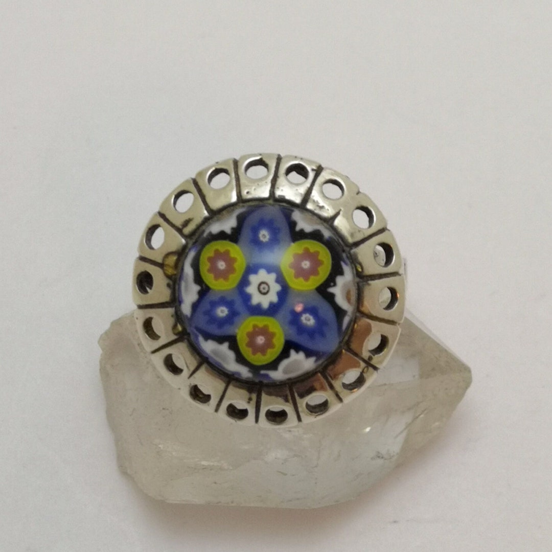 Vintage Caithness Glass Ring: Open Back Sterling Silver, Size R / 8.5 ...
