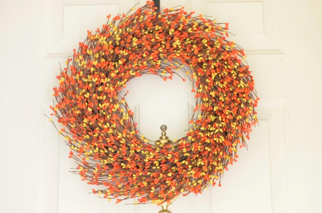 Orange Yellow Pip Berry Fall Wreath, Autumn Door Decor - Etsy
