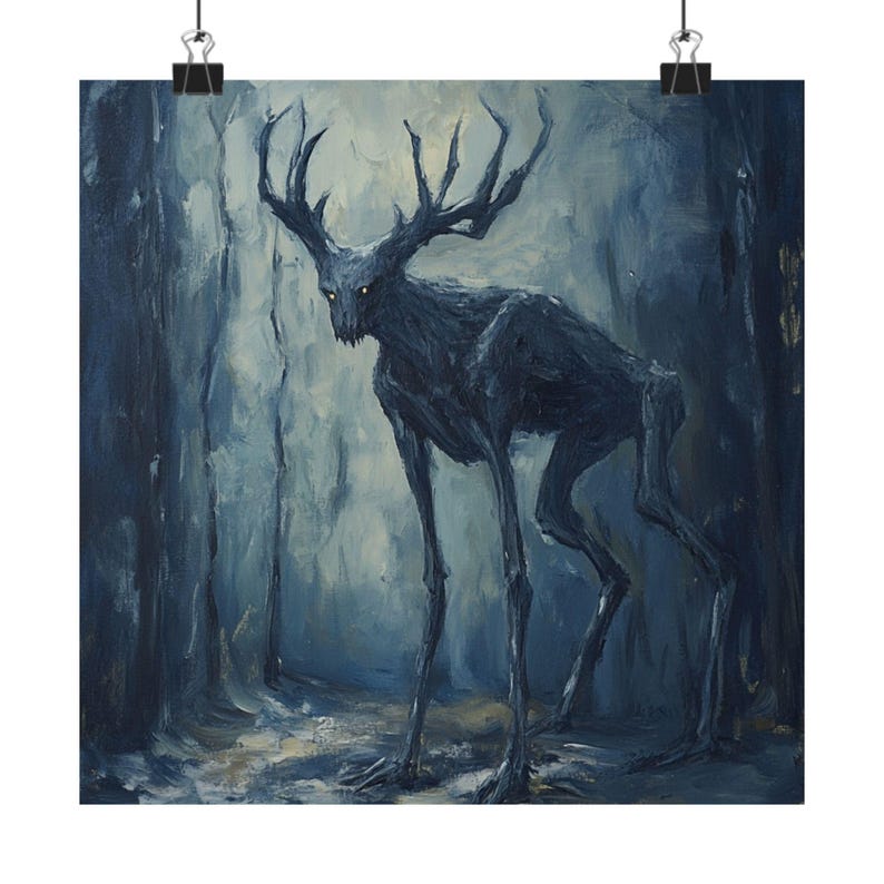 Wendigo Printed Poster, Dark Creepy Forest Cryptid Art, Halloween Home ...
