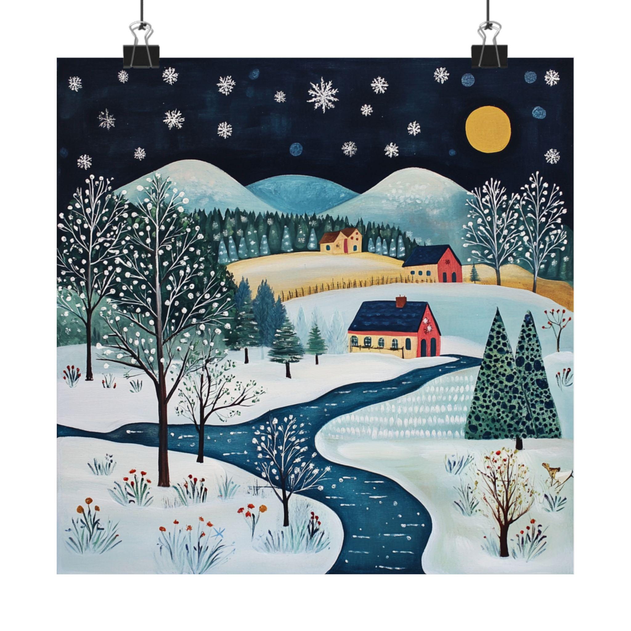 Christmas Poster, Winter Folk Art Print, Holiday Art, Christmas Art ...