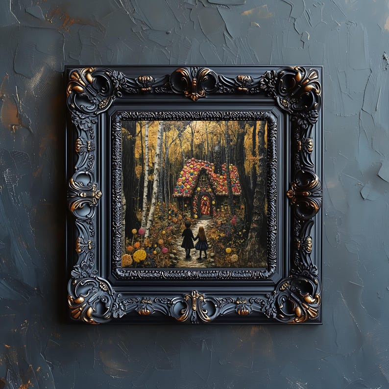 Vertical Poster, Hansel and Gretel Candy Cottage Autumn Woods Wall Art ...