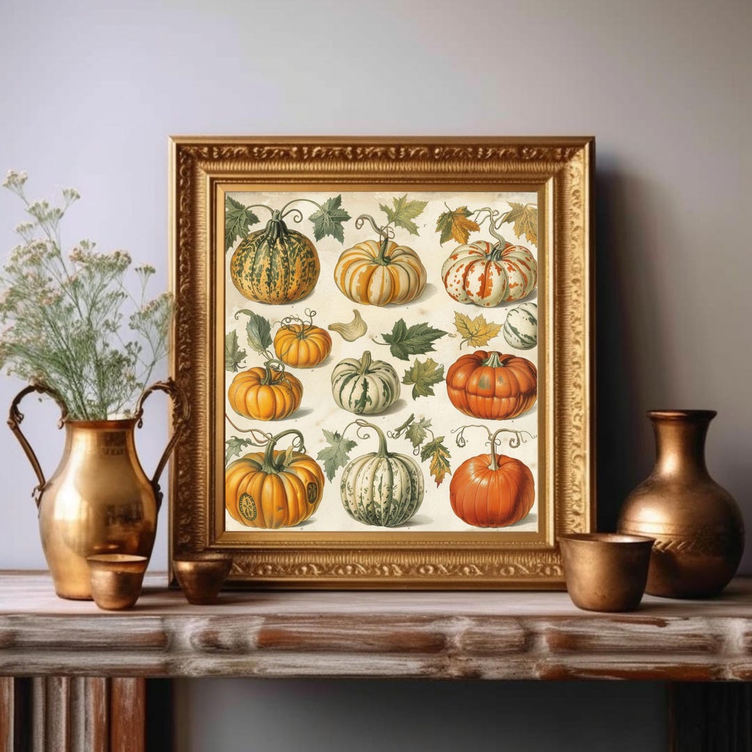 Botanical Pumpkin Print: Vintage-style, Vibrant Fall Colors. Perfect ...