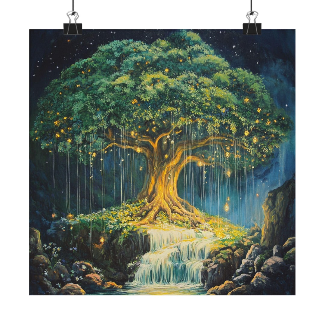 Vertical Posters, Mana Tree Night Sky Matte Poster With Fireflies and ...