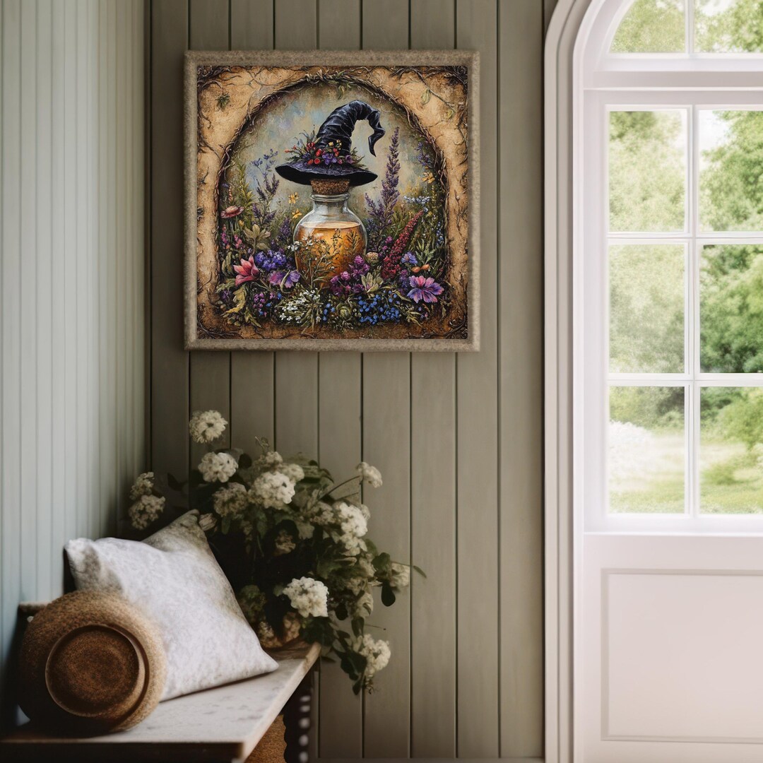 Vertical Posters, Witch Hat Potion Bottle With Elfish Style and Vintage ...