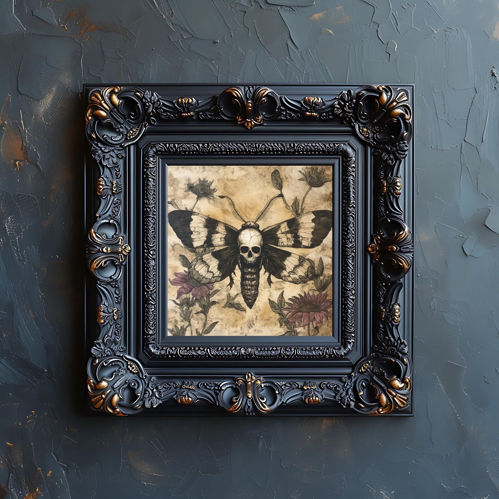 Vintage Botanical Death's Head Hawk-moth Poster, Gothic Matte Print ...
