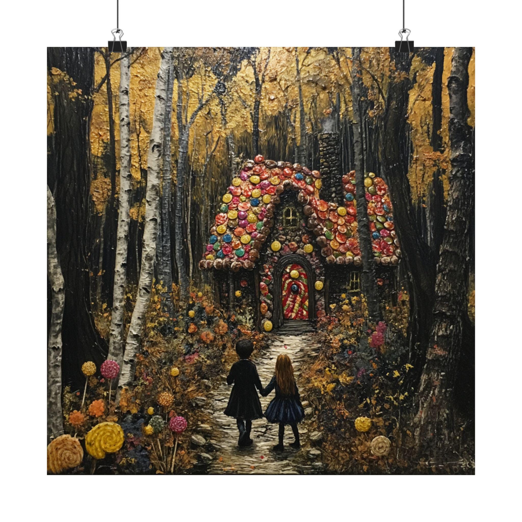 Vertical Poster, Hansel and Gretel Candy Cottage Autumn Woods Wall Art ...