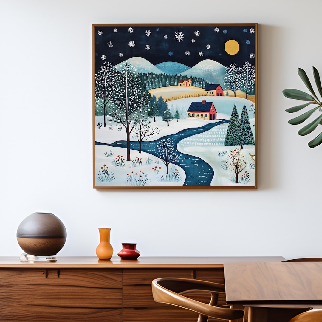 Christmas Poster, Winter Folk Art Print, Holiday Art, Christmas Art ...