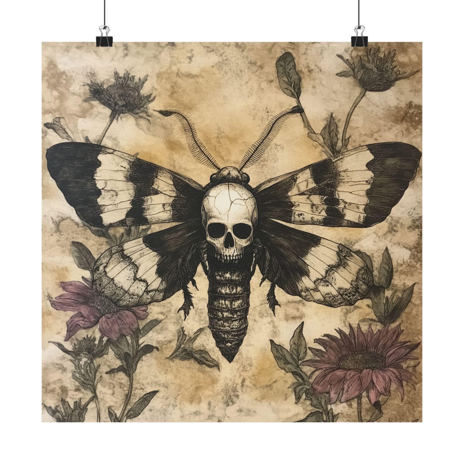 Vintage Botanical Death's Head Hawk-moth Poster, Gothic Matte Print ...