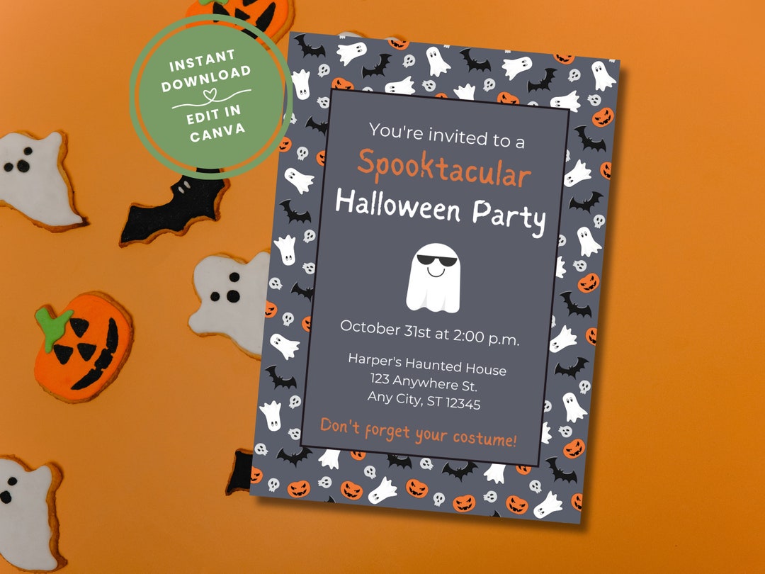 Spooktacular Halloween Party Invitation, Gray Kids Halloween Party ...