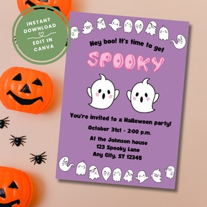 Hey Boo Time to Get Spooky Halloween Party Invitation, Purple and Pink ...