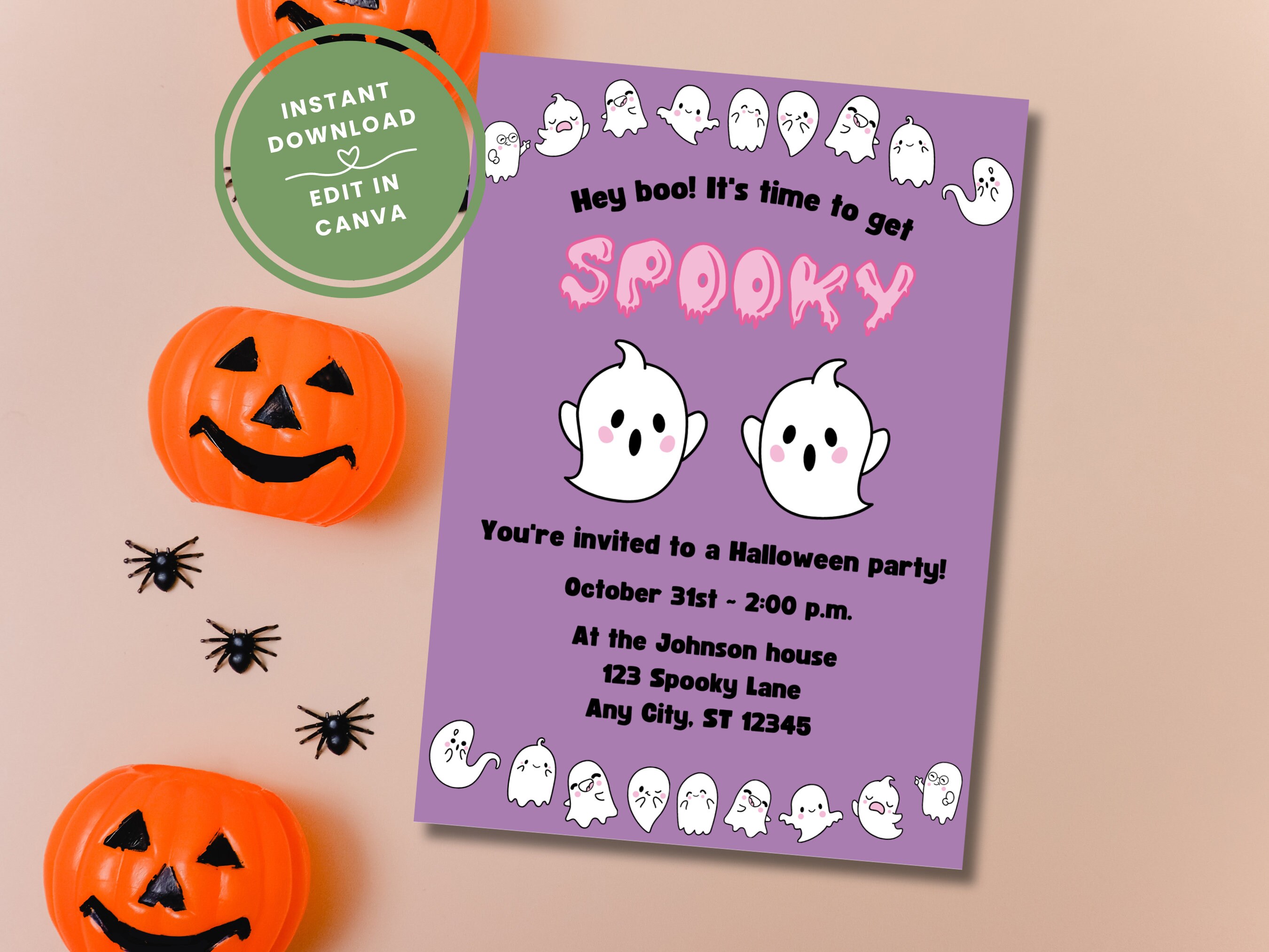 Hey Boo Time to Get Spooky Halloween Party Invitation, Purple and Pink ...