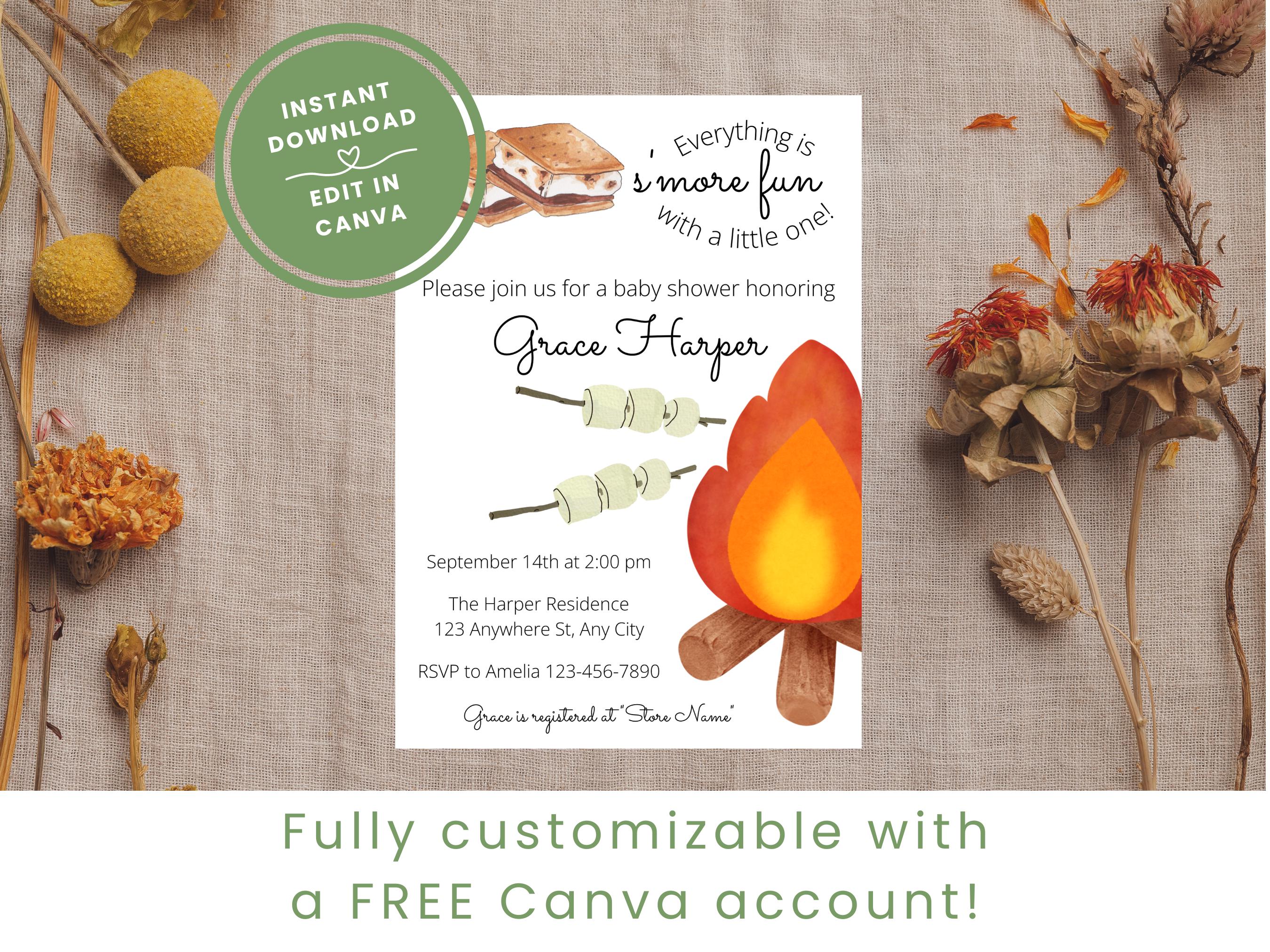 S'mores Campfire Baby Shower Invitation, Boy Girl Gender Neutral Baby ...