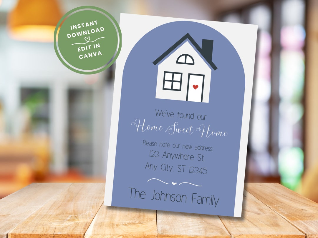 New Home Address Announcement, Blue Home Sweet Home Change of Address ...