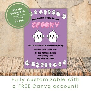 Hey Boo Time to Get Spooky Halloween Party Invitation, Purple and Pink ...