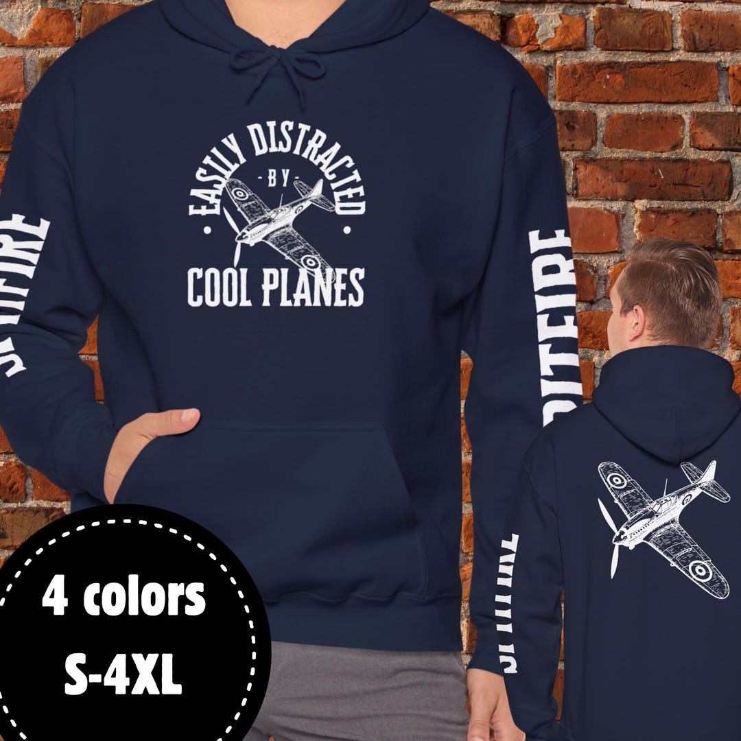Vintage Aircraft Hoodie, Spitfire Plane Nerd Sweatshirt, Black and ...