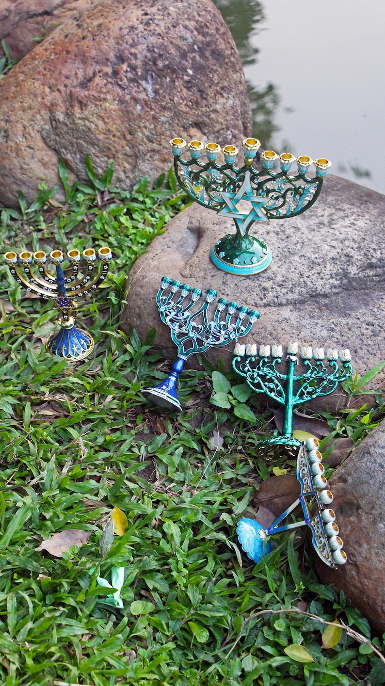 Elegant Green & Blue | Hanukkah Menorah | Judaica Candle Holder - Etsy
