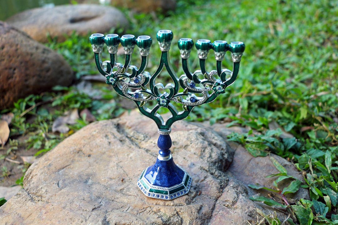 Elegant Green & Blue | Hanukkah Menorah | Judaica Candle Holder - Etsy