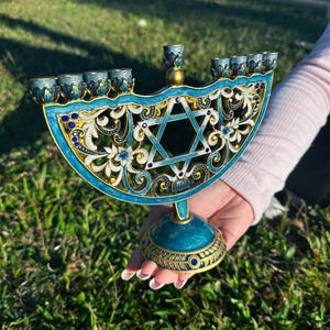 Magen David Menorah | Star of David Hanukkah Candle Holder | 9-branched ...