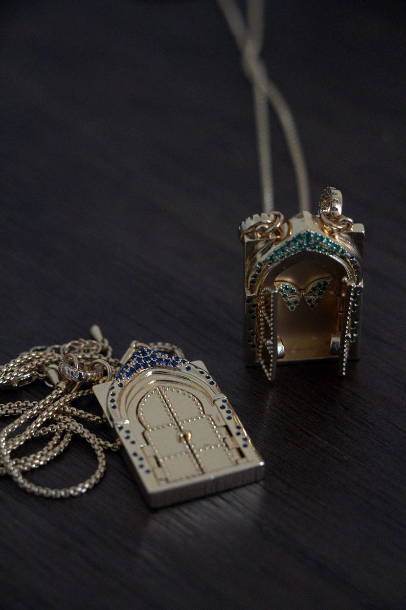 Butterfly Transformation Necklace: Gold Arch Pendant, Rhinestone Detail ...
