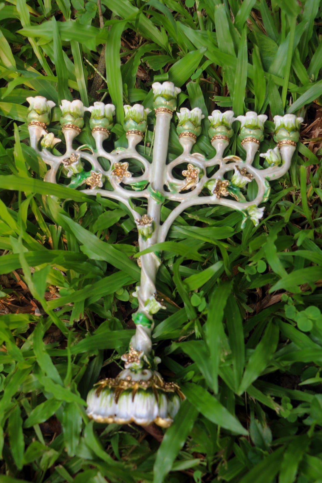 Tree of Life Menorah: Vintage Green Hanukkiah, Handmade Judaica Art - Etsy