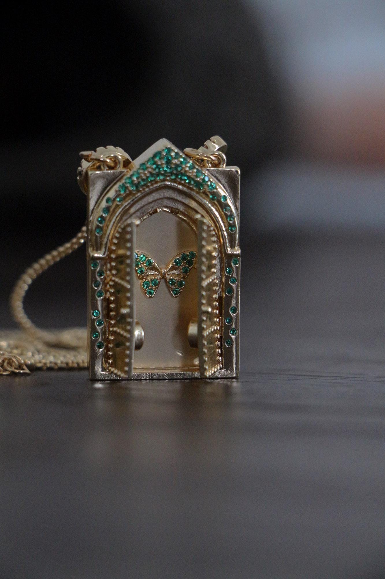 Butterfly Transformation Necklace: Gold Arch Pendant, Rhinestone Detail ...
