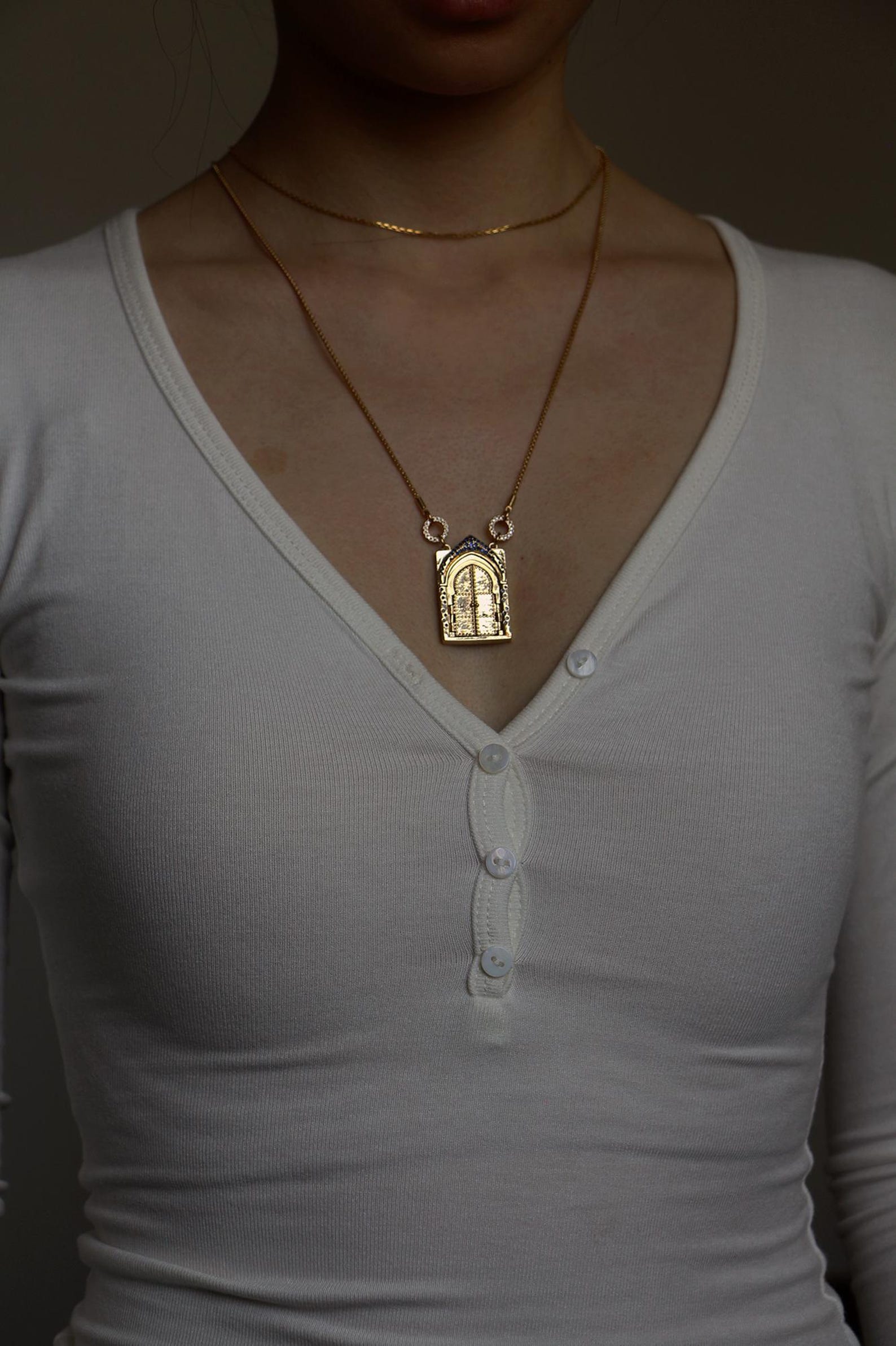Butterfly Transformation Necklace: Gold Arch Pendant, Rhinestone Detail ...