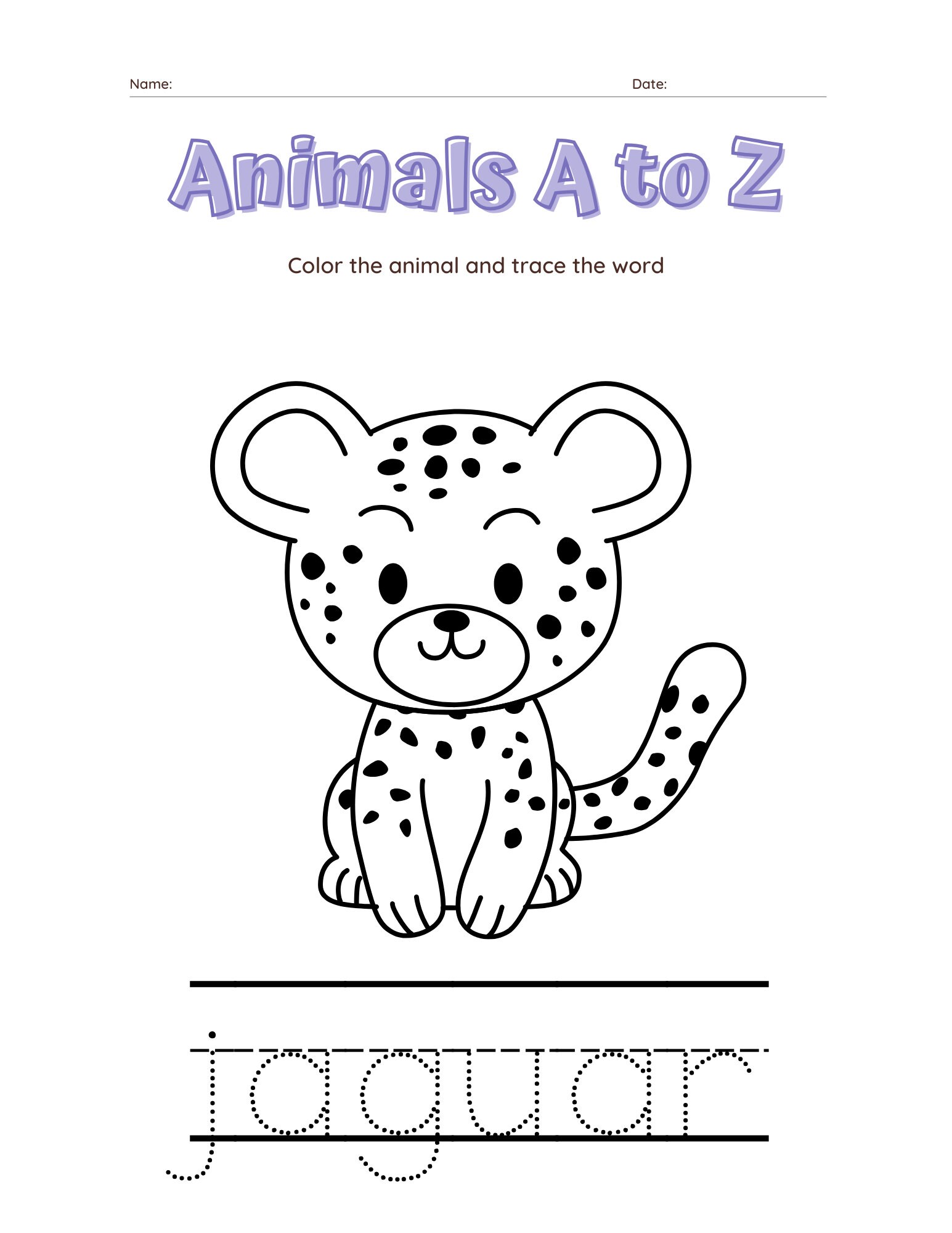 ABC Animals Coloring Page Worksheet - Etsy