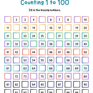 Educational 1 to 100 Counting Worksheet - Missing Numbers Practice - Etsy